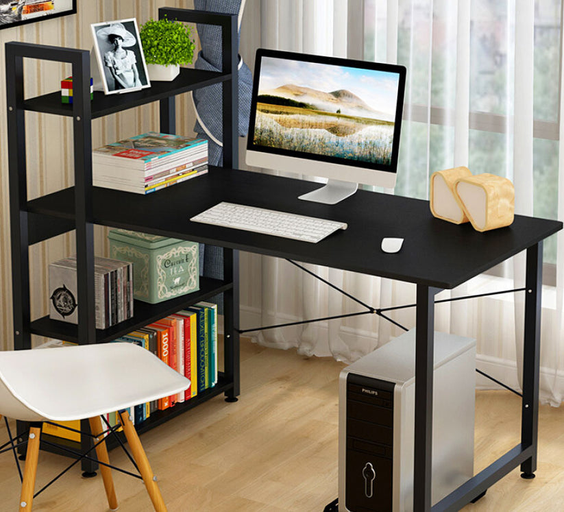 Large Workstation Wood Steel Computer Desk with Bookcase Storage Shelv