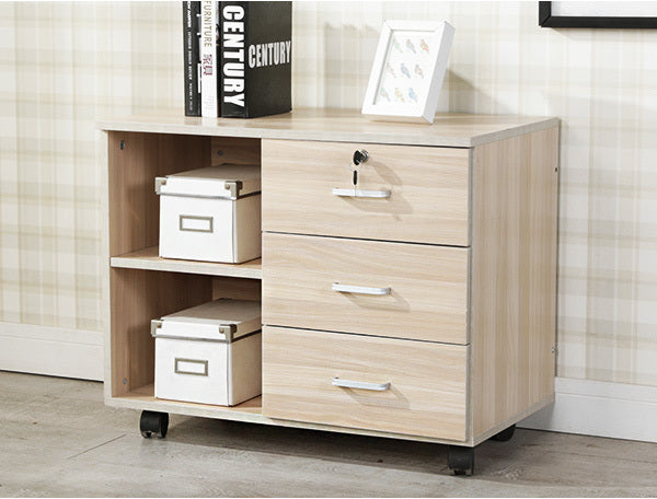 Stylish Utility Side Table with Wheels and Storage Drawers White Oak