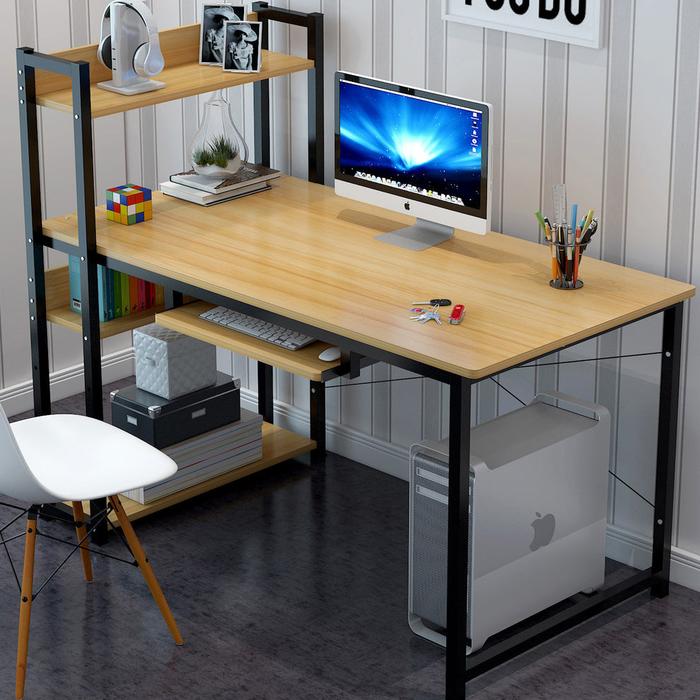 Large Wood Steel Computer Desk with Storage Shelves for Home Office