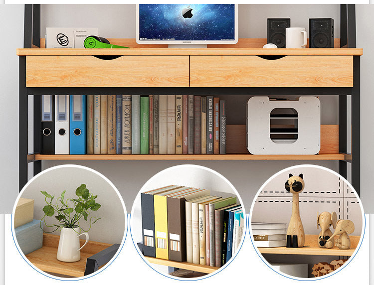 Spacious Office Computer Desk Workstation with Shelves and Drawers Rus ...