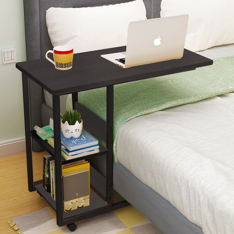 Versatile Sofa Bed Side Table Laptop Desk with Shelves and Wheels Blac